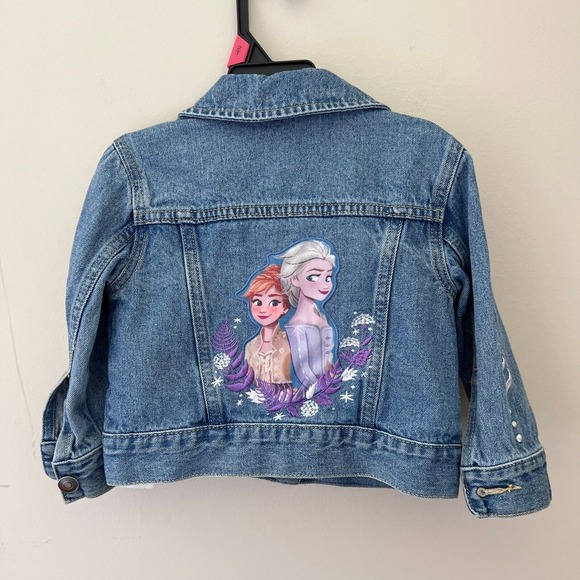 Disney | Jackets & Coats | Disney Frozen Denim Jacket Sequins Applique ...
